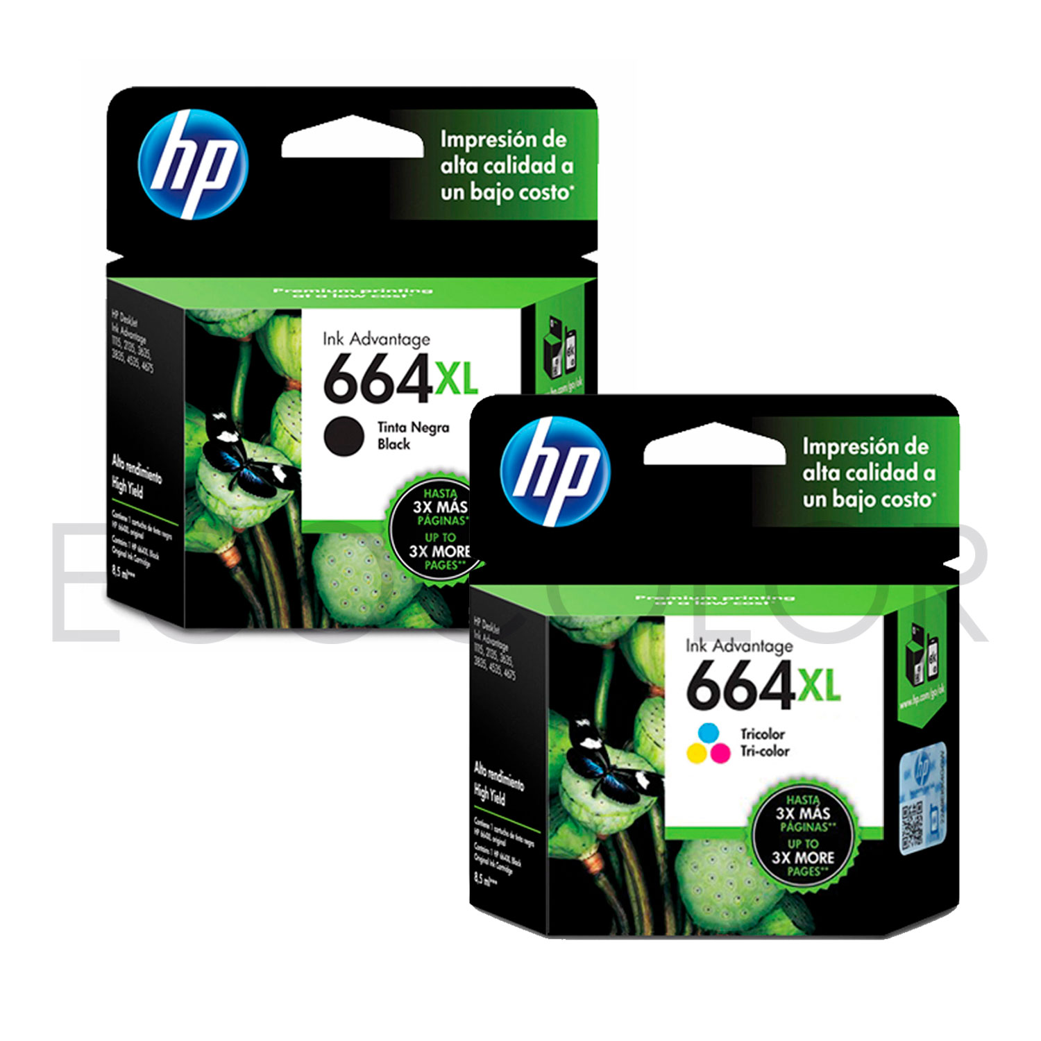 Pack X2 Tintas HP 664XL Originales Negra y Color 1115 / 2135 / 3635 / 3835
